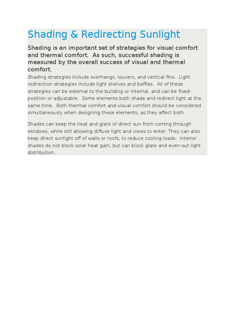 Shading & Redirecting Sunlight | PDF