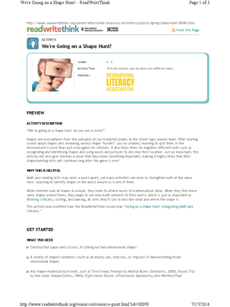 Were Going On A Shape Hunt | PDF | Shape | Teaching Mathematics