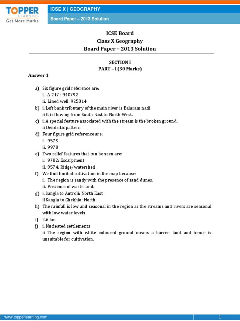 Previous Year Question Paper For Class 10 Geography - 2013 Solutions ...