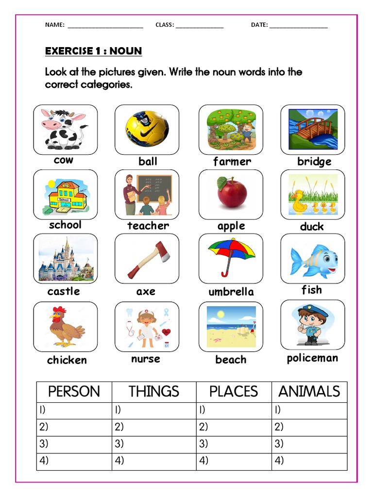 Exercise Sheet Noun Year 3 | PDF