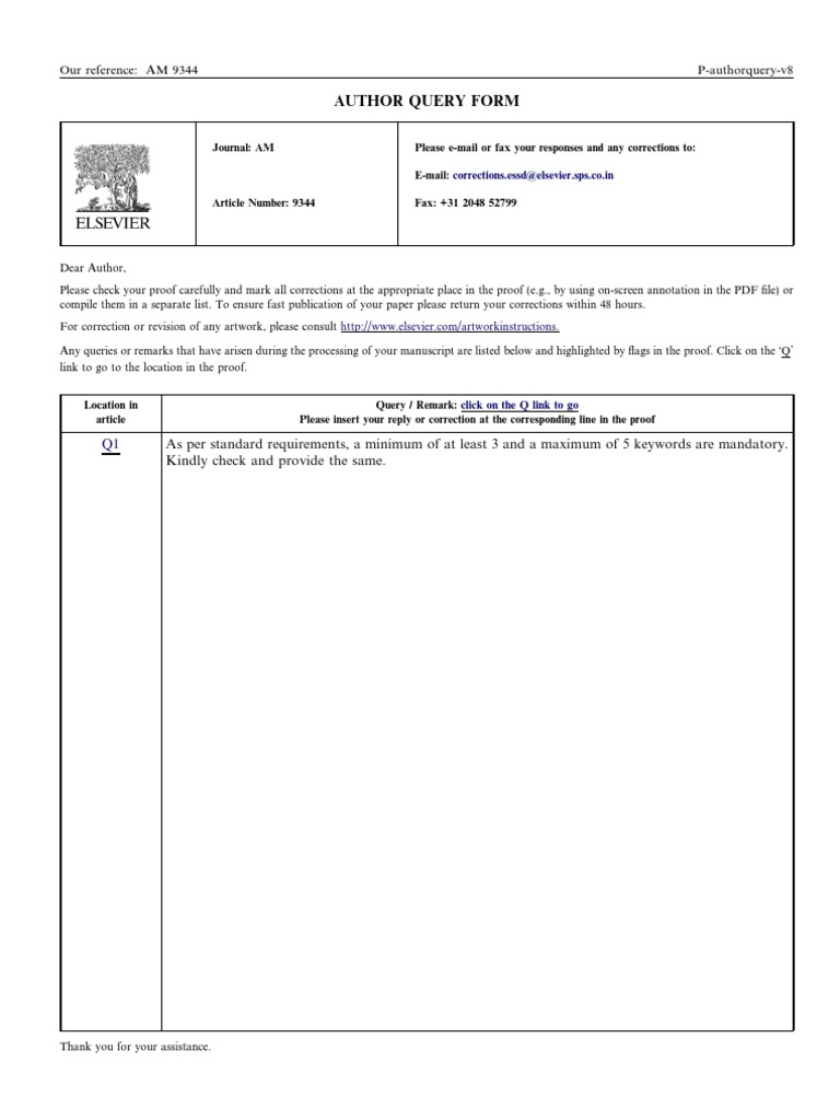 Author Query Form: Our Reference: AM 9344 P-Authorquery-V8 | PDF ...