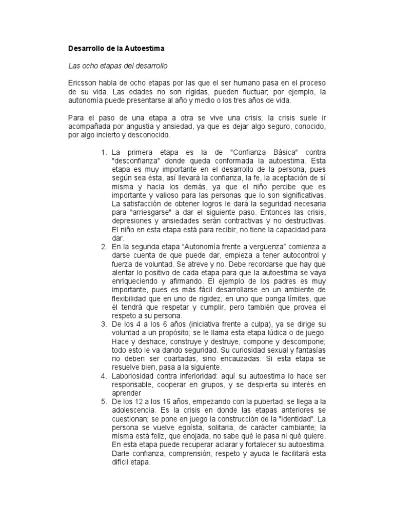 Desarrollo de La Autoestima Las 8 Etapas | PDF | Autoestima | Dignidad