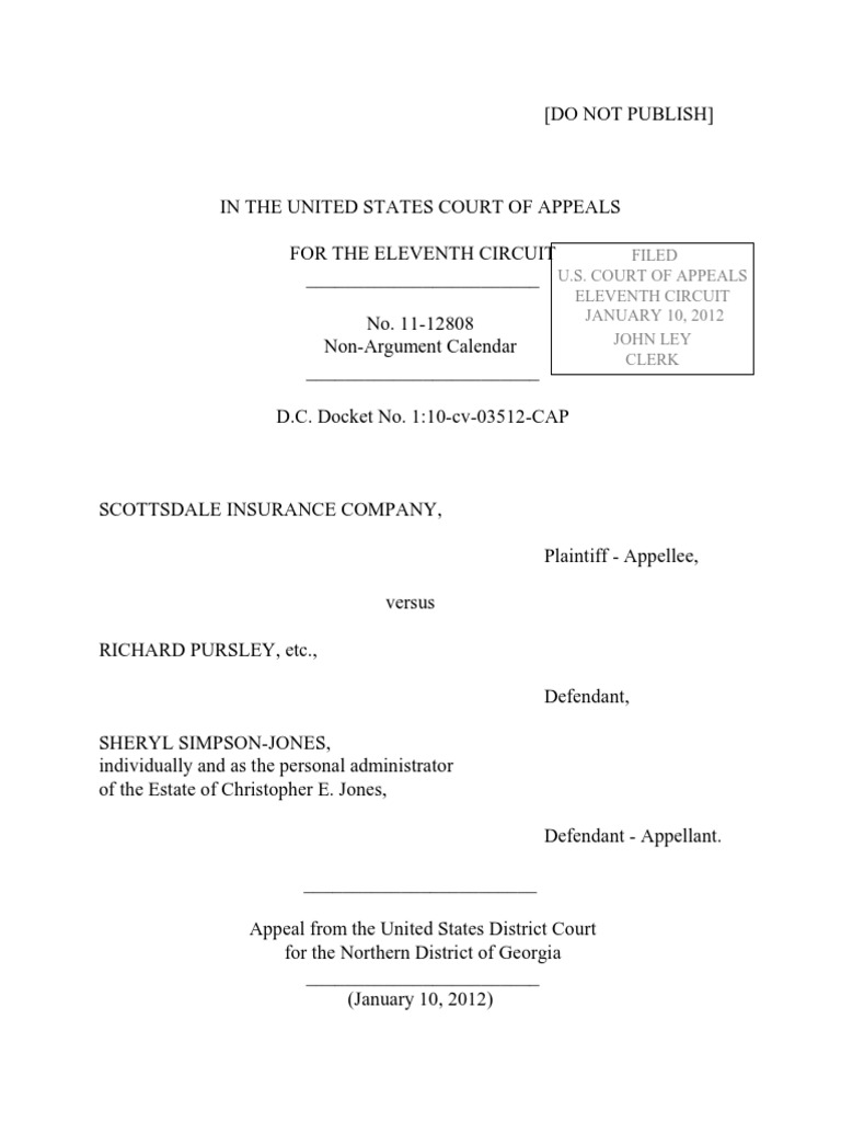 Scottsdale Insurance Company v. Richard Pursley, Etc, Sheryl Simpson ...