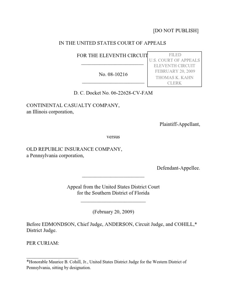 Continental Casualty Co. v. Old Republic Ins. Co., 11th Cir. (2009) | PDF