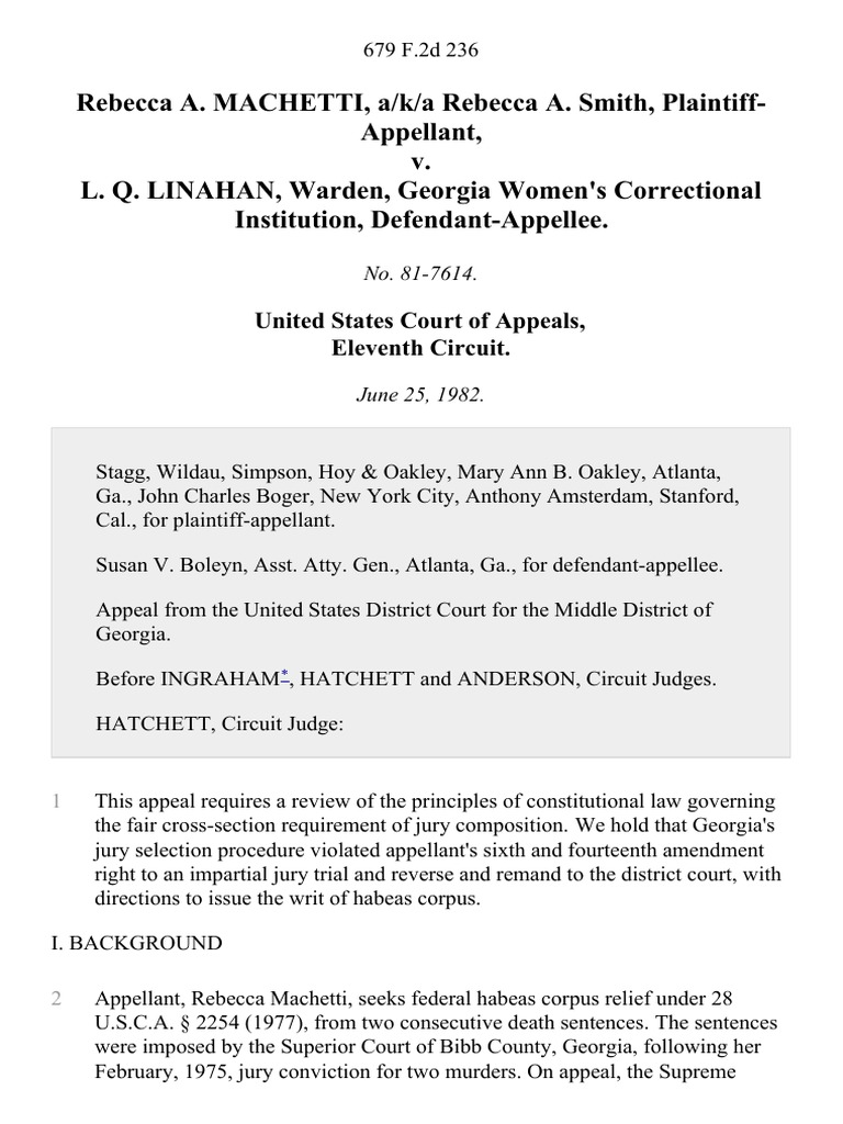 Rebecca A. MacHetti A/K/A Rebecca A. Smith v. L. Q. Linahan, Warden ...