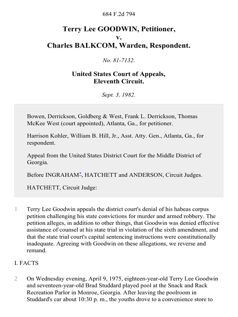 Terry Lee Goodwin v. Charles Balkcom, Warden, 684 F.2d 794, 11th Cir ...