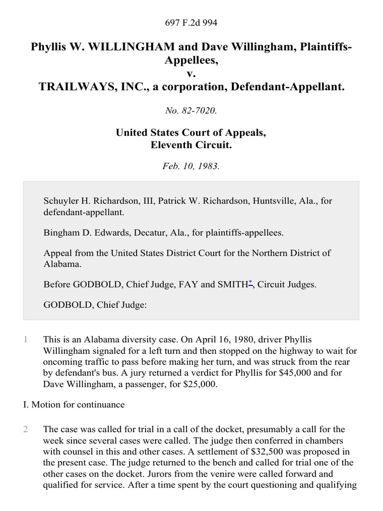 Willingham v. Trailways Appeal Ruling | PDF | Negligence | Courtroom