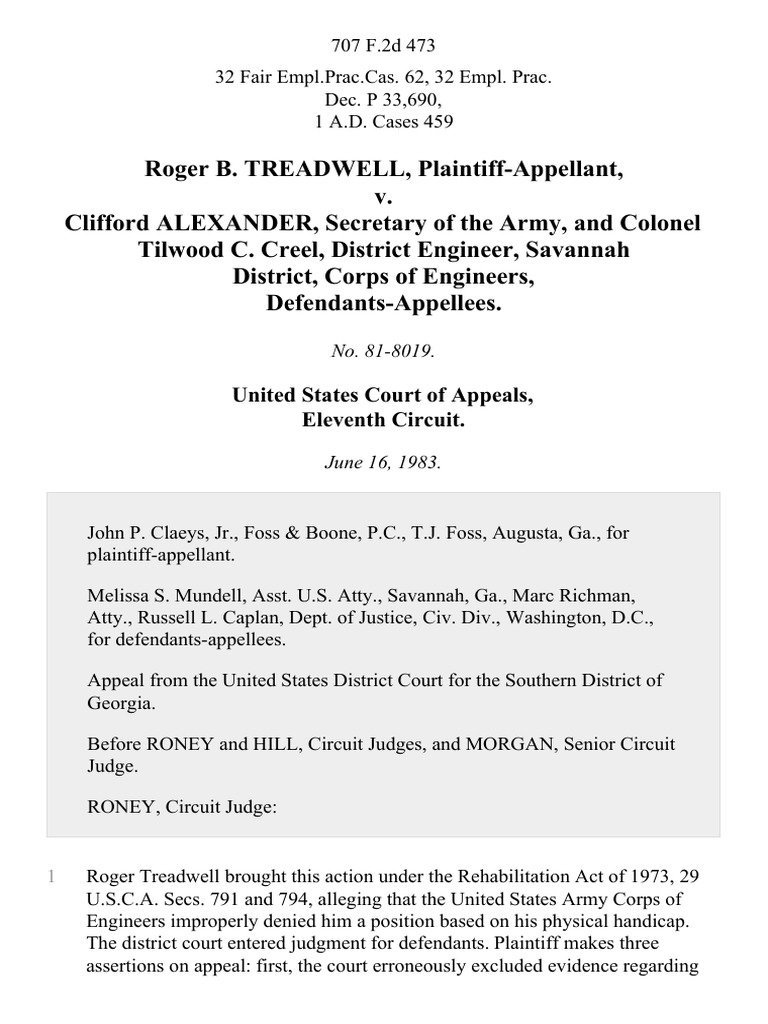 Roger B. Treadwell v. Clifford Alexander, Secretary of The Army, and ...