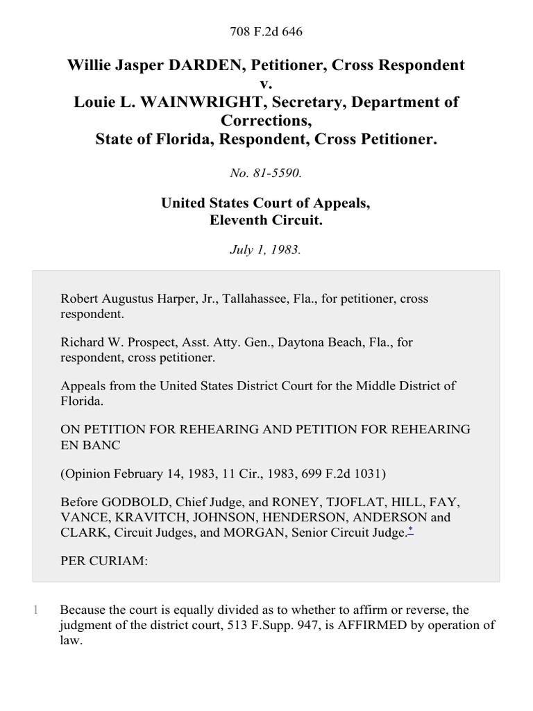 Willie Jasper Darden, Cross v. Louie L. Wainwright, Secretary ...