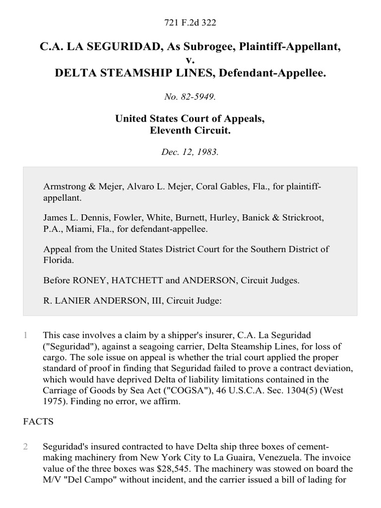 Cargo Loss Appeal: C.A. La Seguridad v. Delta | PDF | Burden Of Proof ...