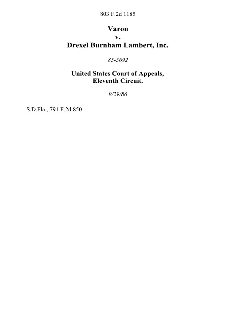 Varon v. Drexel Burnham Lambert, Inc, 803 F.2d 1185, 11th Cir. (1986) | PDF
