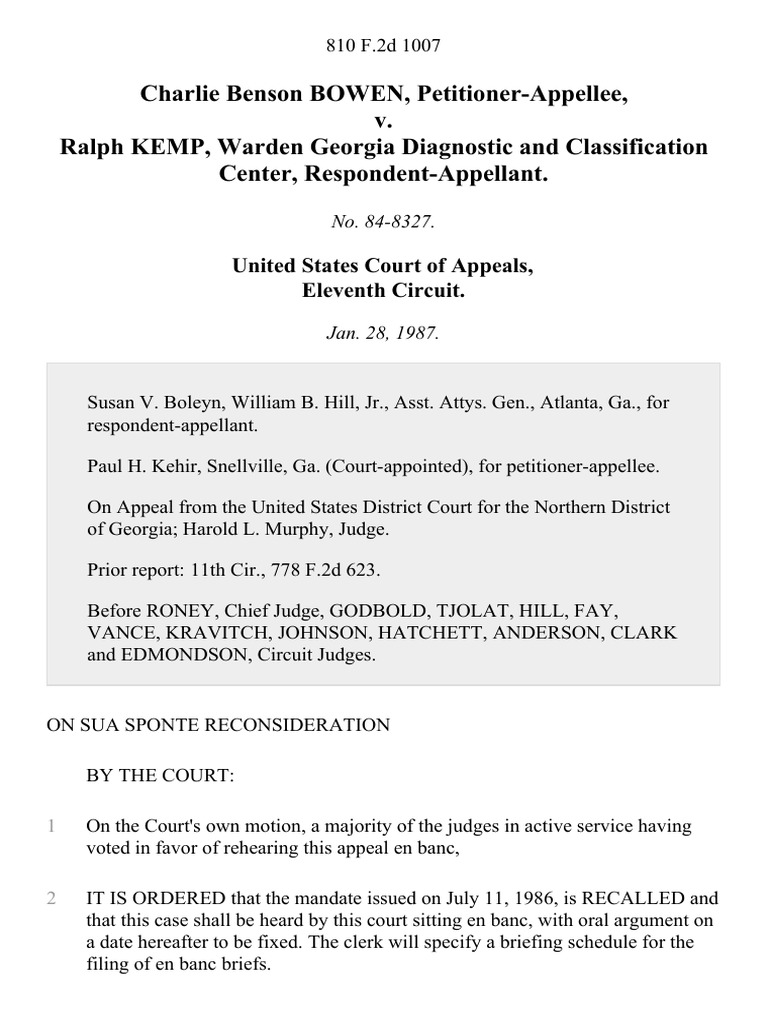 Charlie Benson Bowen v. Ralph Kemp, Warden Georgia Diagnostic and ...