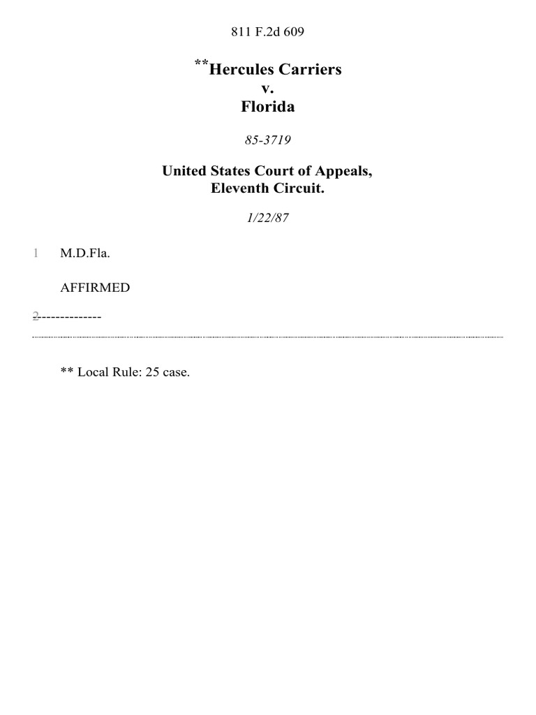 Hercules Carriers v. Florida, 811 F.2d 609, 11th Cir. (1987) | PDF