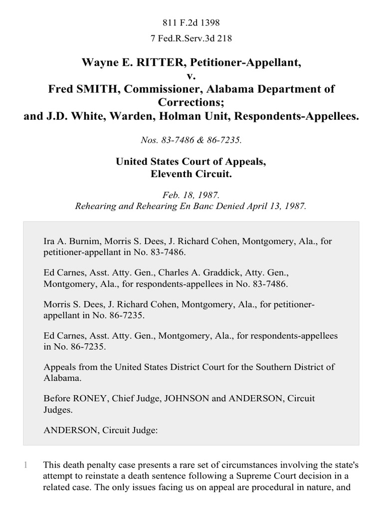 Wayne E. Ritter v. Fred Smith, Commissioner, Alabama Department of ...