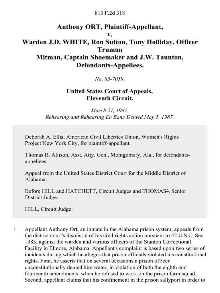 Anthony Ort v. Warden J.D. White, Ron Sutton, Tony Holliday, Officer ...