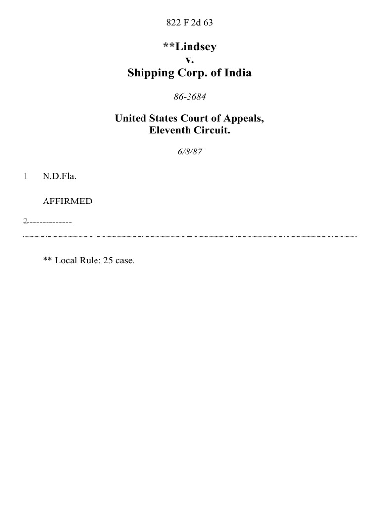 Lindsey v. Shipping Corp. of India, 822 F.2d 63, 11th Cir. (1987) | PDF