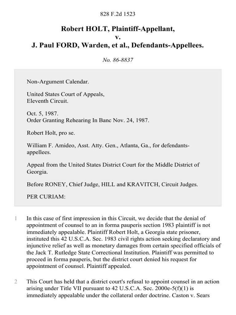 Robert Holt v. J. Paul Ford, Warden, 828 F.2d 1523, 11th Cir. (1987 ...