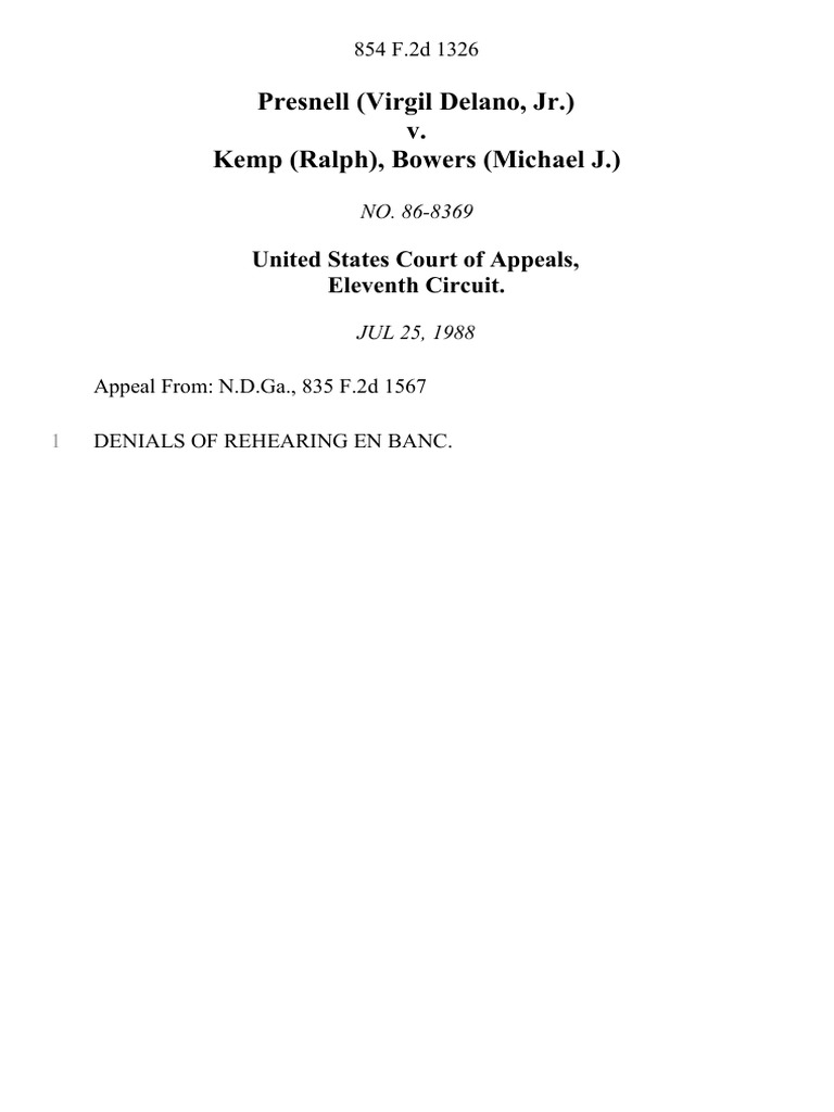 Presnell (Virgil Delano, JR.) v. Kemp (Ralph), Bowers (Michael J.), 854 ...