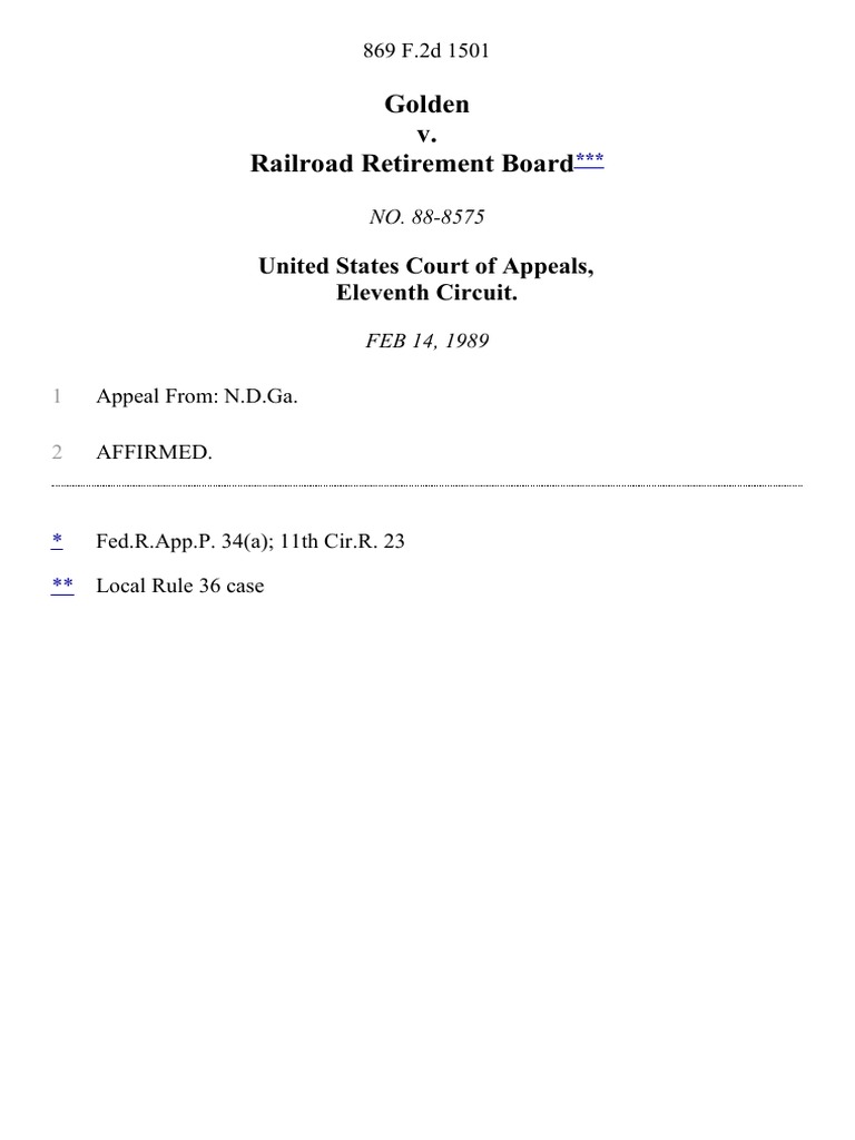 Golden v. Railroad Retirement Board, 869 F.2d 1501, 11th Cir. (1989) | PDF