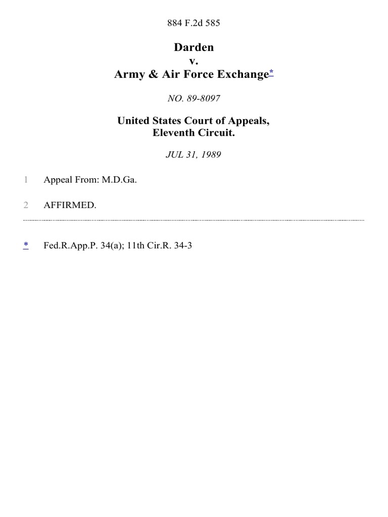 Darden v. Army & Air Force Exchange, 884 F.2d 585, 11th Cir. (1989) | PDF