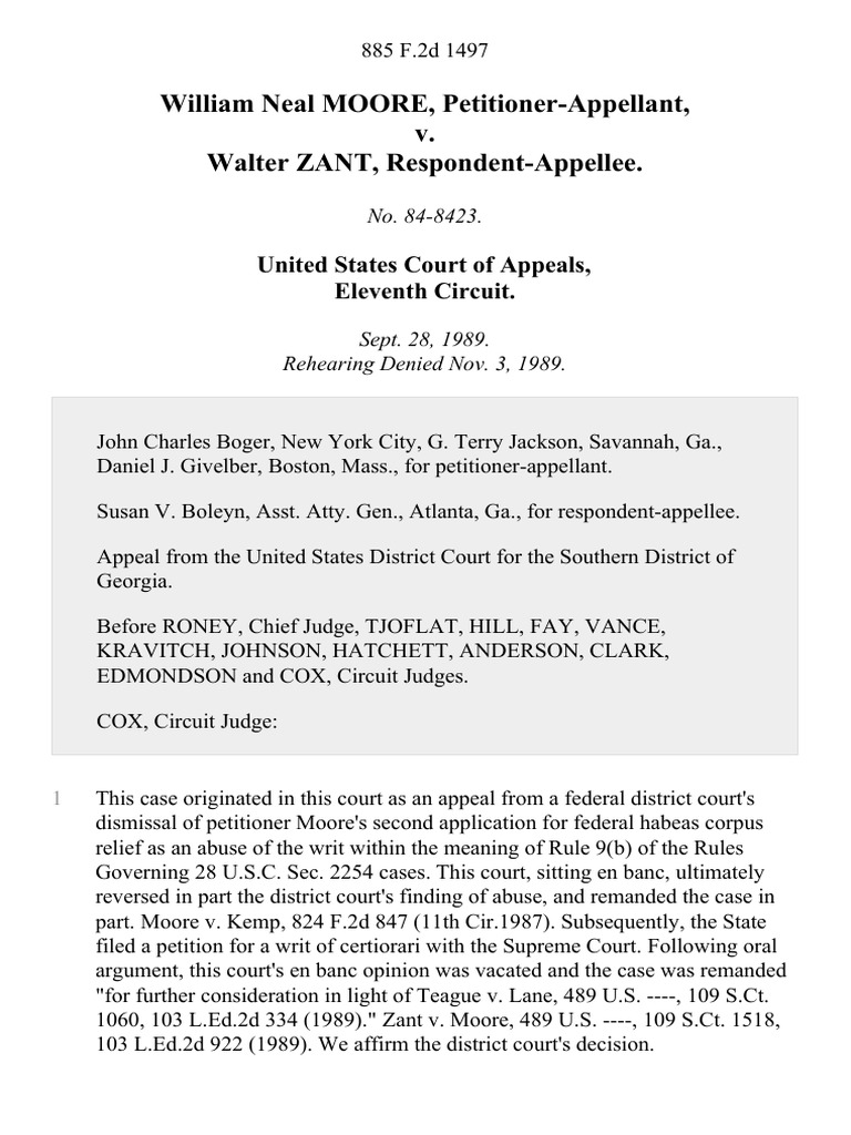William Neal Moore v. Walter Zant, 885 F.2d 1497, 11th Cir. (1989 ...