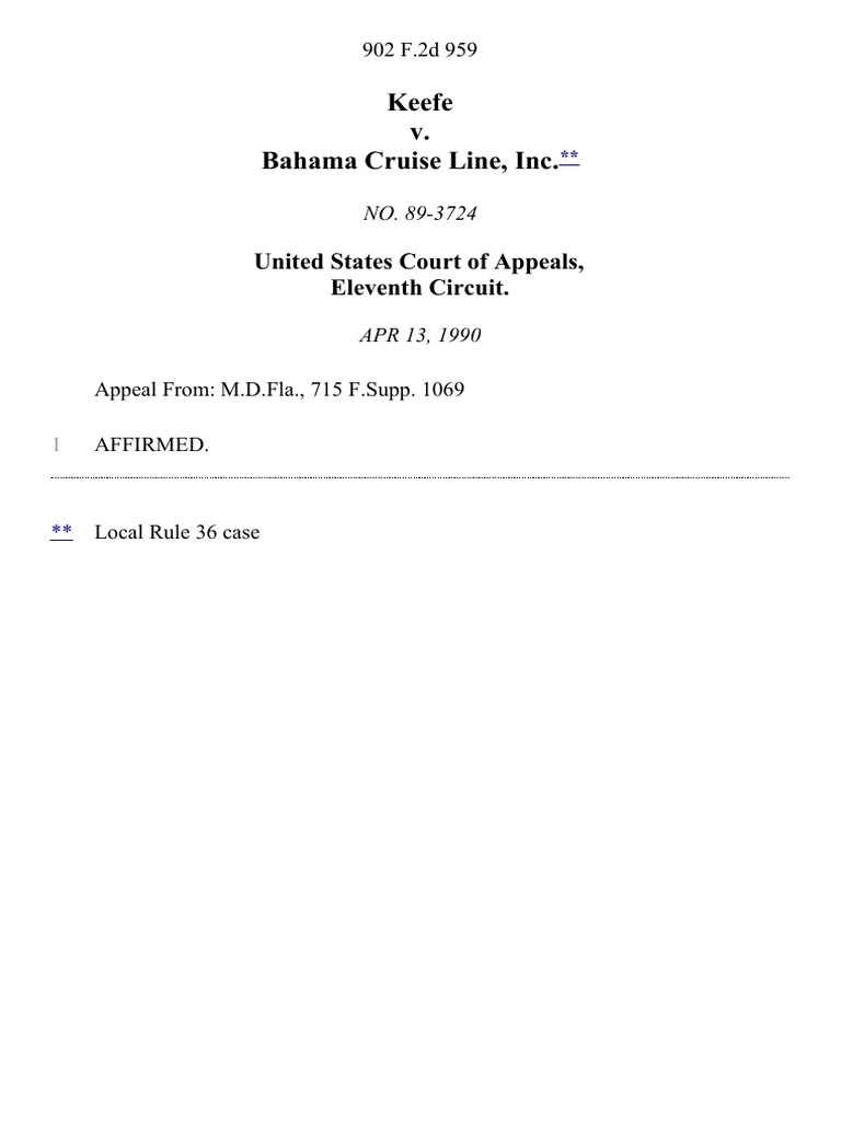 Keefe v. Bahama Cruise Line, Inc., 902 F.2d 959, 11th Cir. (1990) | PDF