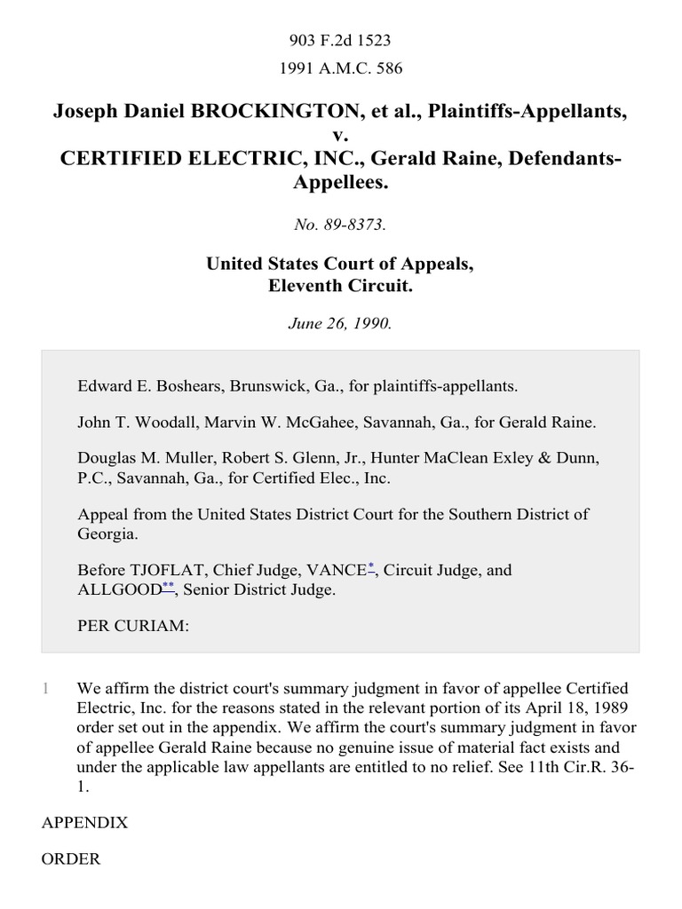 Joseph Daniel Brockington v. Certified Electric, Inc., Gerald Raine ...