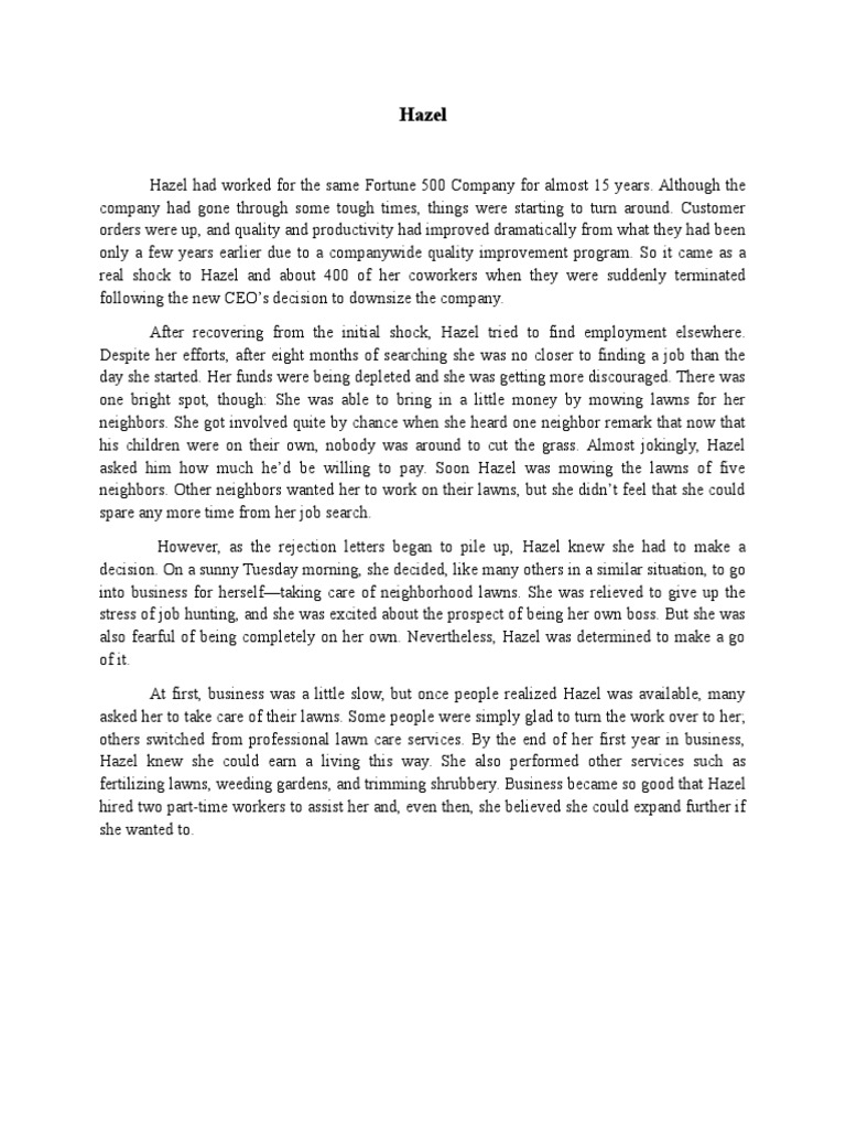 Hazel Case Study (Management Operations) | PDF | Lawn | Trade Off
