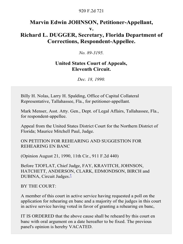 Marvin Edwin Johnson v. Richard L. Dugger, Secretary, Florida ...