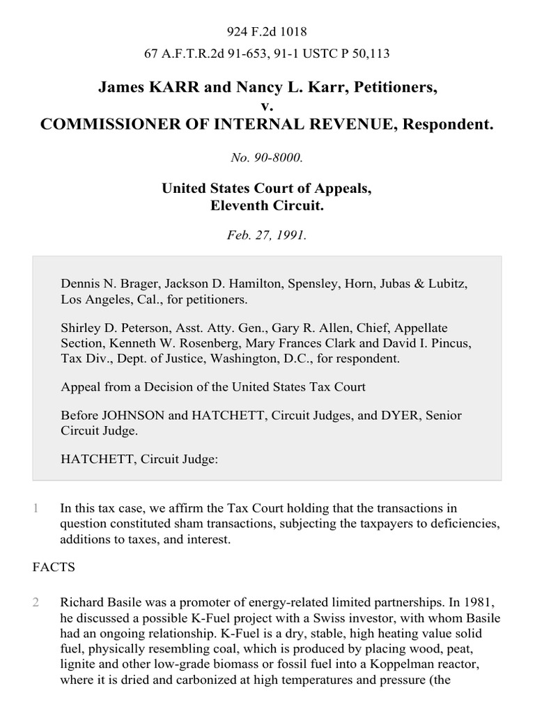 James Karr and Nancy L. Karr v. Commissioner of Internal Revenue, 924 F ...