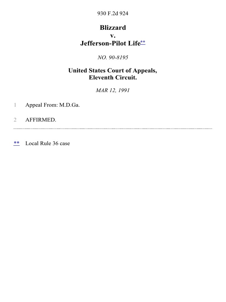 Blizzard v. Jefferson-Pilot Life, 930 F.2d 924, 11th Cir. (1991) | PDF