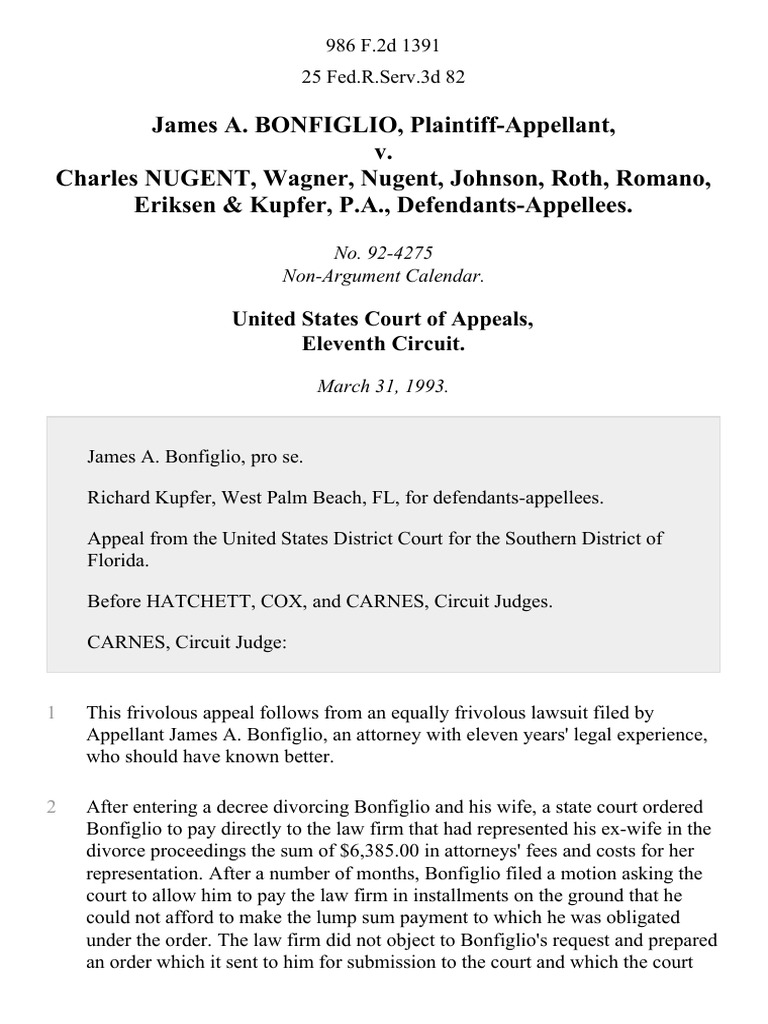James A. Bonfiglio v. Charles Nugent, Wagner, Nugent, Johnson, Roth ...