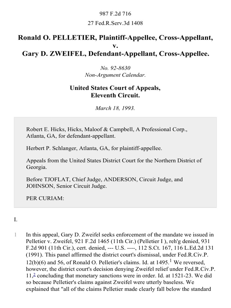 Ronald O. Pelletier, Cross-Appellant v. Gary D. Zweifel, Cross-Appellee ...