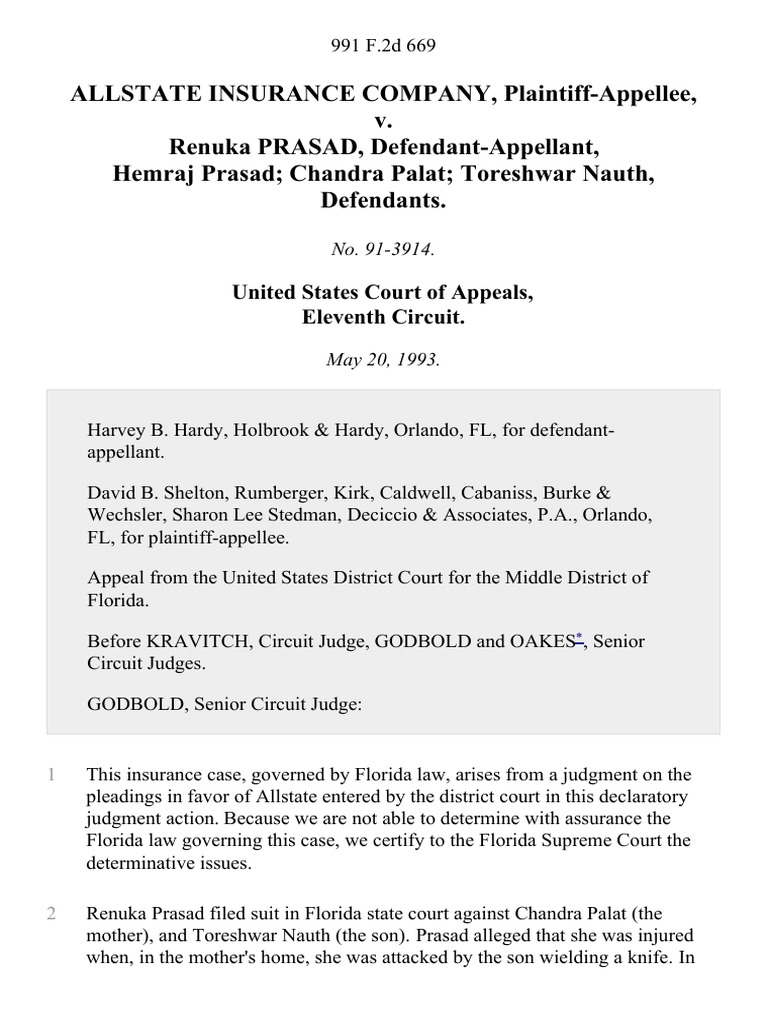 Allstate Insurance Company v. Renuka Prasad, Hemraj Prasad Chandra ...