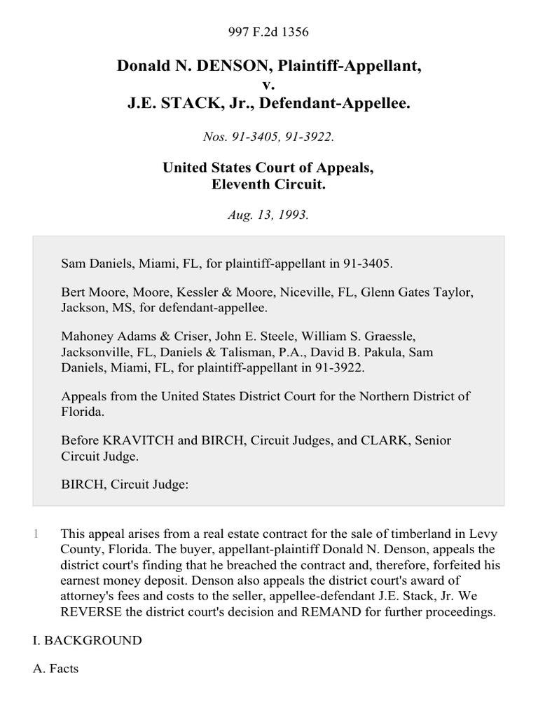 Donald N. Denson v. J.E. Stack, JR., 997 F.2d 1356, 11th Cir. (1993 ...