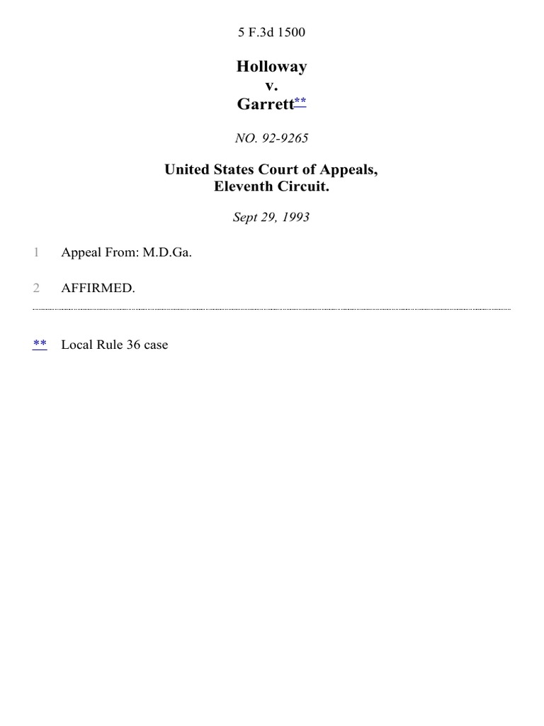 Holloway v. Garrett, 5 F.3d 1500, 11th Cir. (1993) | PDF