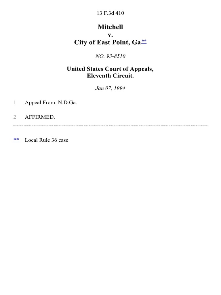 Mitchell v. City of East Point, Ga, 13 F.3d 410, 11th Cir. (1994) | PDF