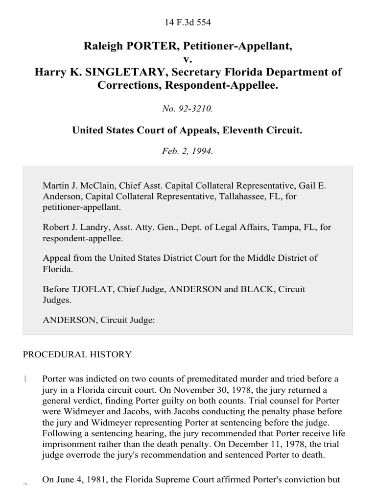 Raleigh Porter v. Harry K. Singletary, Secretary Florida Department of ...