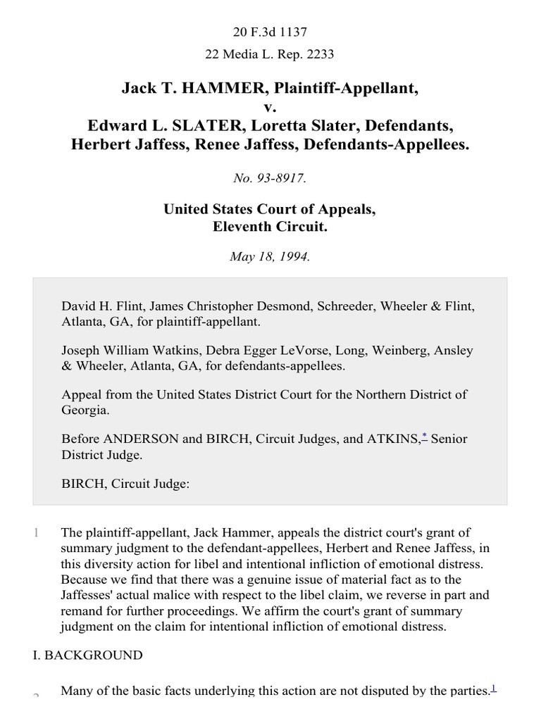 Jack T. Hammer v. Edward L. Slater, Loretta Slater, Herbert Jaffess ...