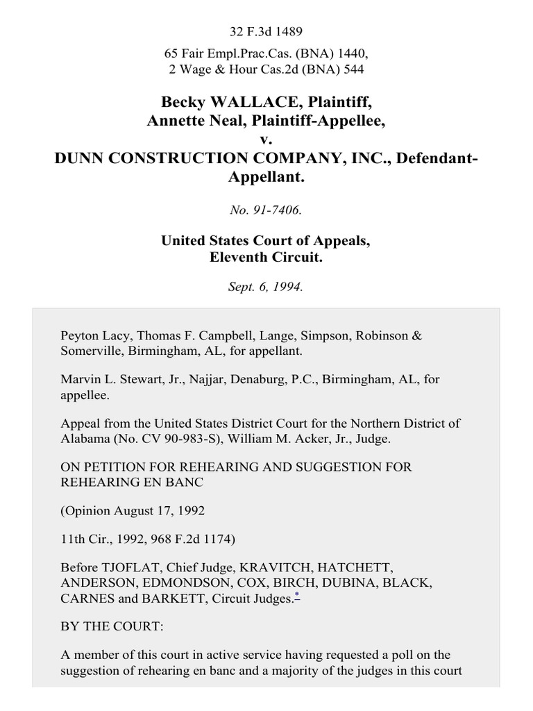 Becky Wallace, Annette Neal v. Dunn Construction Company, Inc., 32 F.3d ...