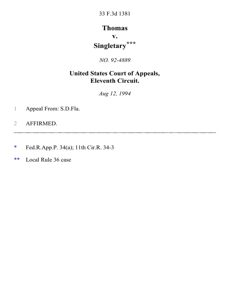 Thomas v. Singletary, 33 F.3d 1381, 11th Cir. (1994) | PDF