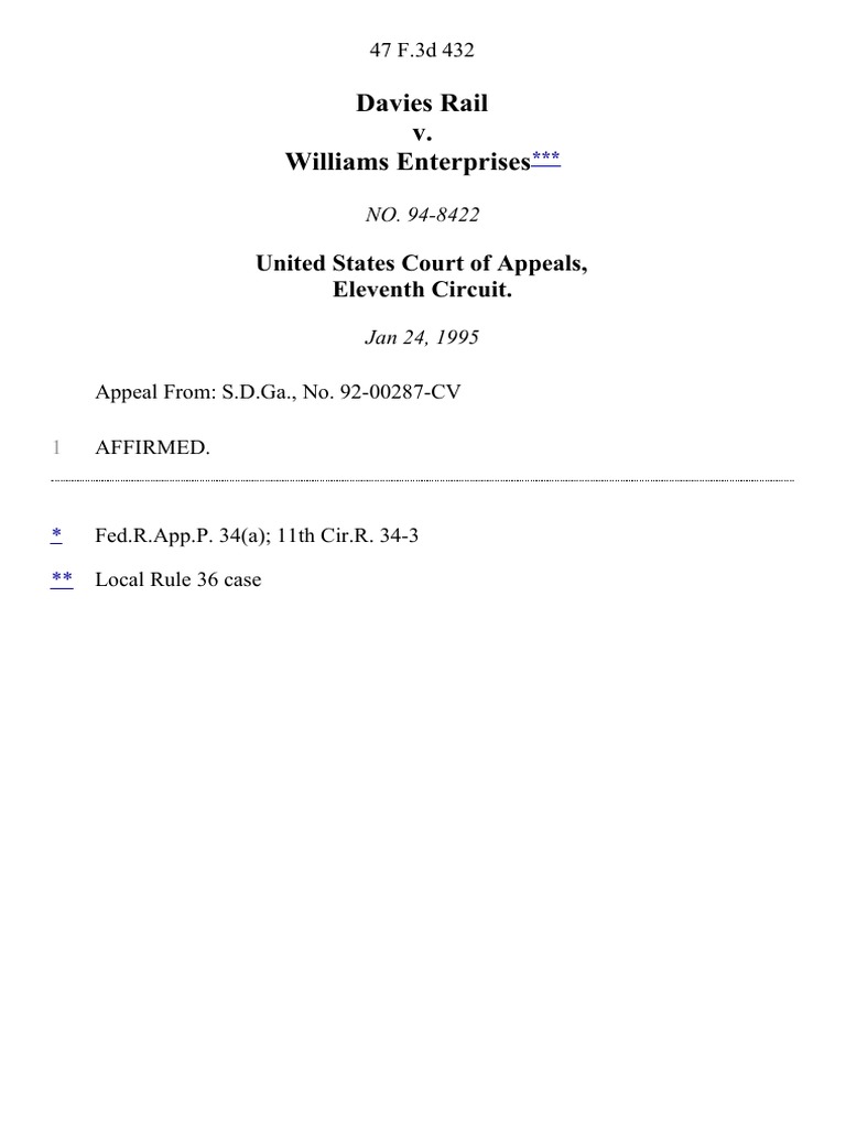 Davies Rail v. Williams Enterprises, 47 F.3d 432, 11th Cir. (1995 ...