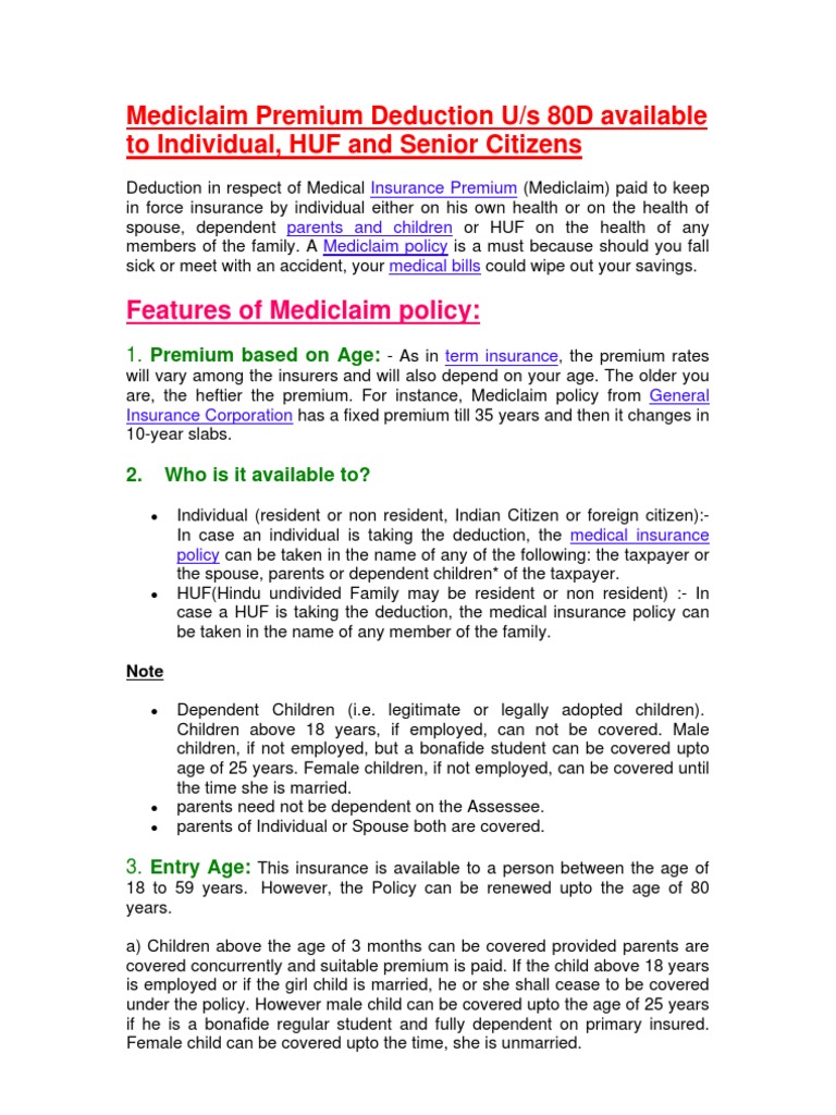 80D Mediclaim Deductions for Seniors | PDF | Tax Deduction | Insurance