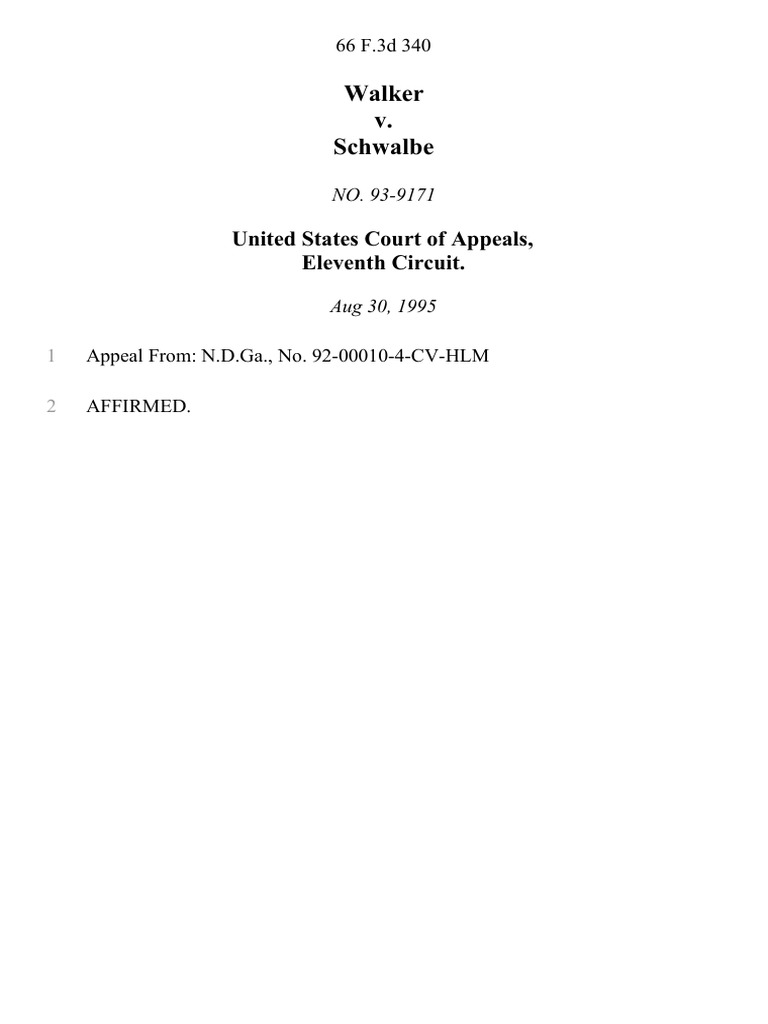 Walker v. Schwalbe, 66 F.3d 340, 11th Cir. (1995) | PDF