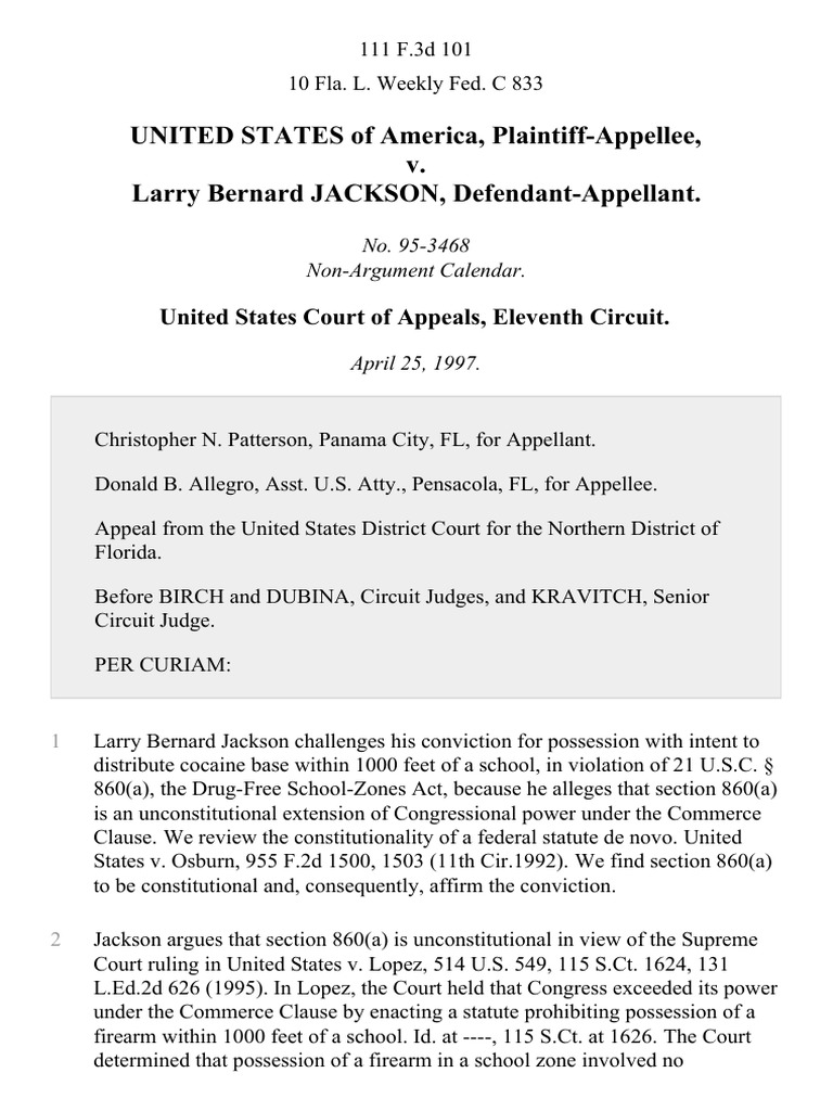 United States v. Jackson, 111 F.3d 101, 11th Cir. (1997) | PDF ...