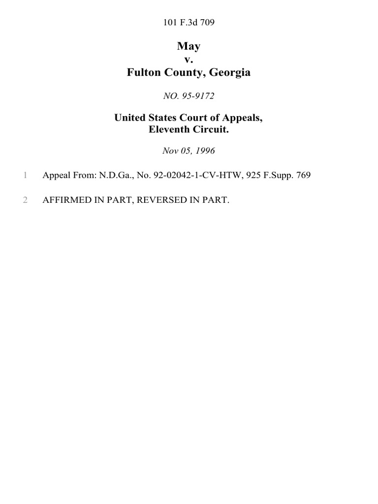 May v. Fulton County, Georgia, 101 F.3d 709, 11th Cir. (1996) | PDF