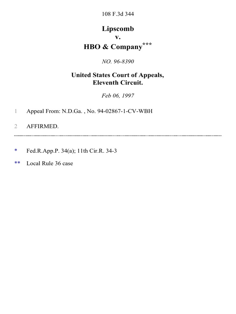 Lipscomb v. Hbo & Company, 108 F.3d 344, 11th Cir. (1997) | PDF