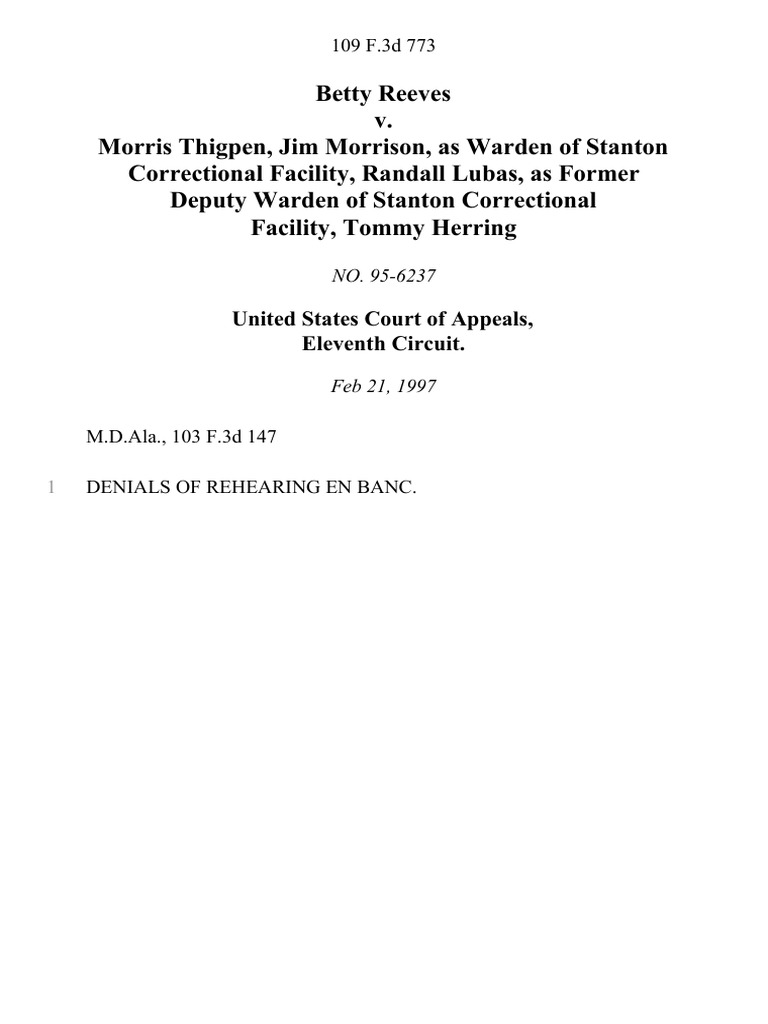 Betty Reeves v. Morris Thigpen, Jim Morrison, as Warden of Stanton ...