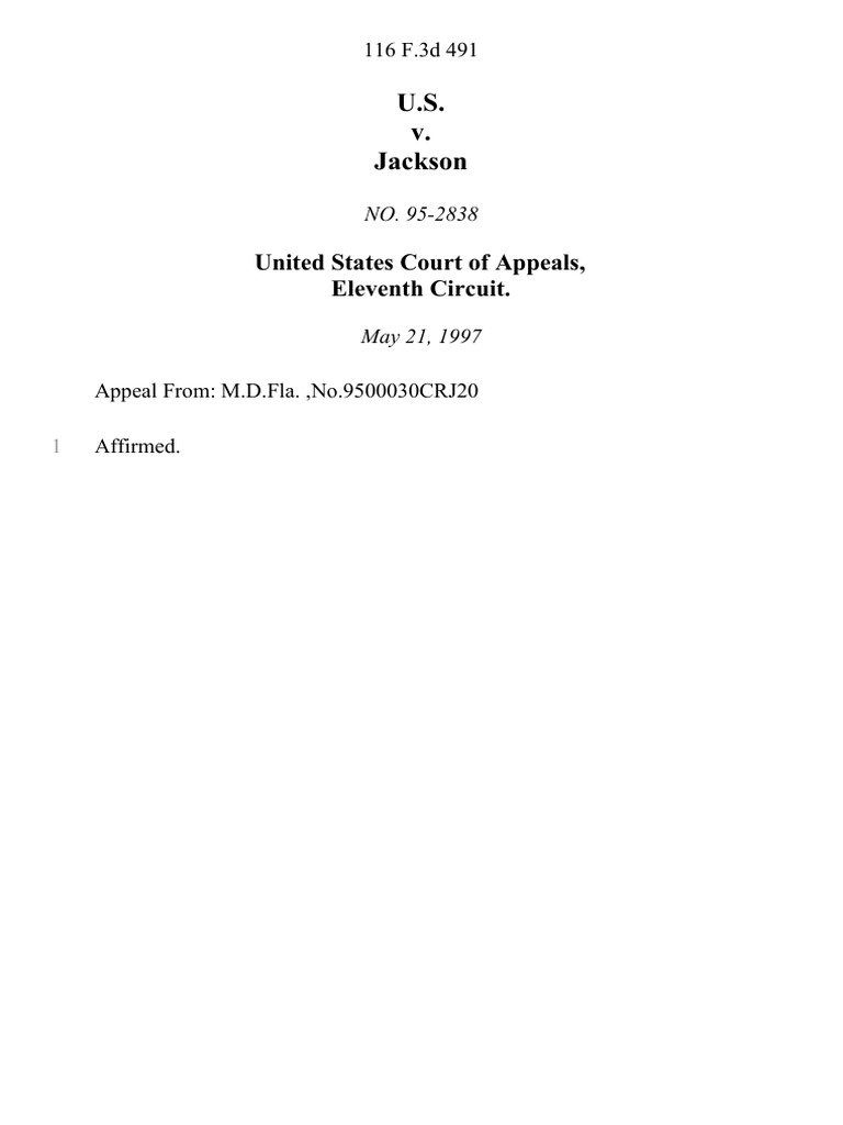 United States v. Jackson, 116 F.3d 491, 11th Cir. (1997) | PDF | Law
