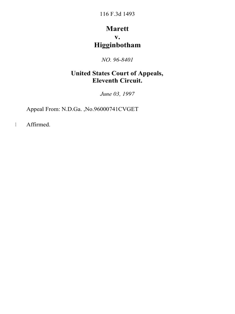 Marett v. Higginbotham, 116 F.3d 1493, 11th Cir. (1997) | PDF